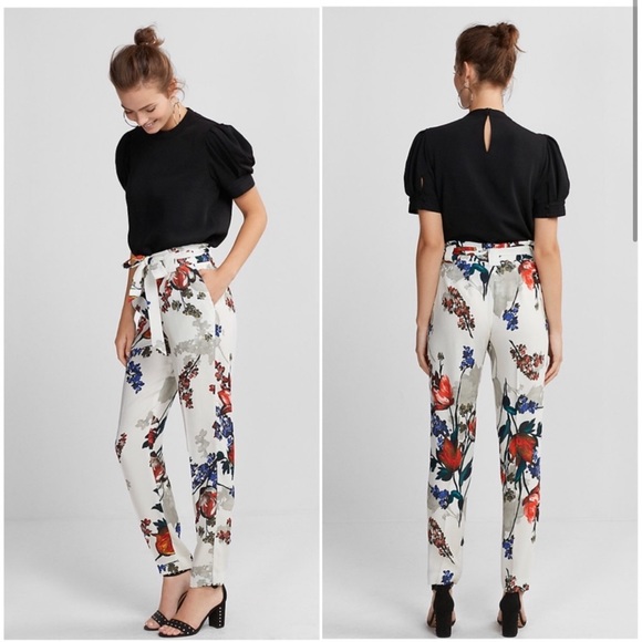 Express | Pants & Jumpsuits | Nwt Express 0 Floral Sash Ankle High Rise ...